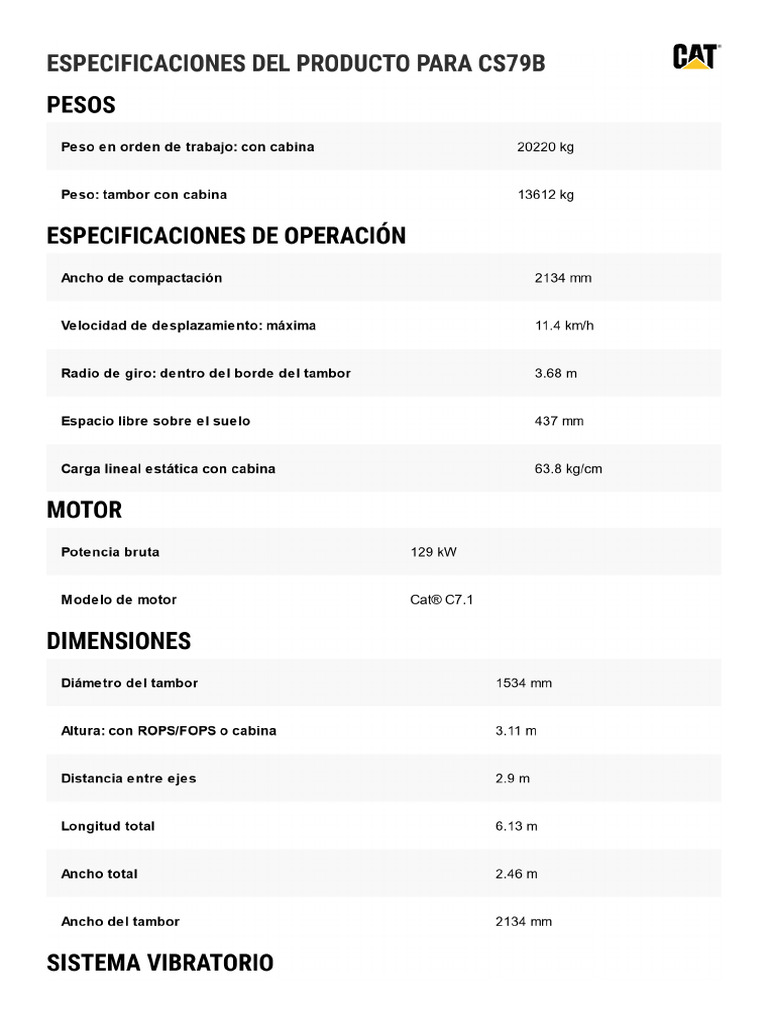 Ficha Tecnica CATERPILLAR CS79B | PDF