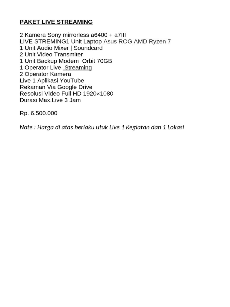 Paket Live Streaming | PDF