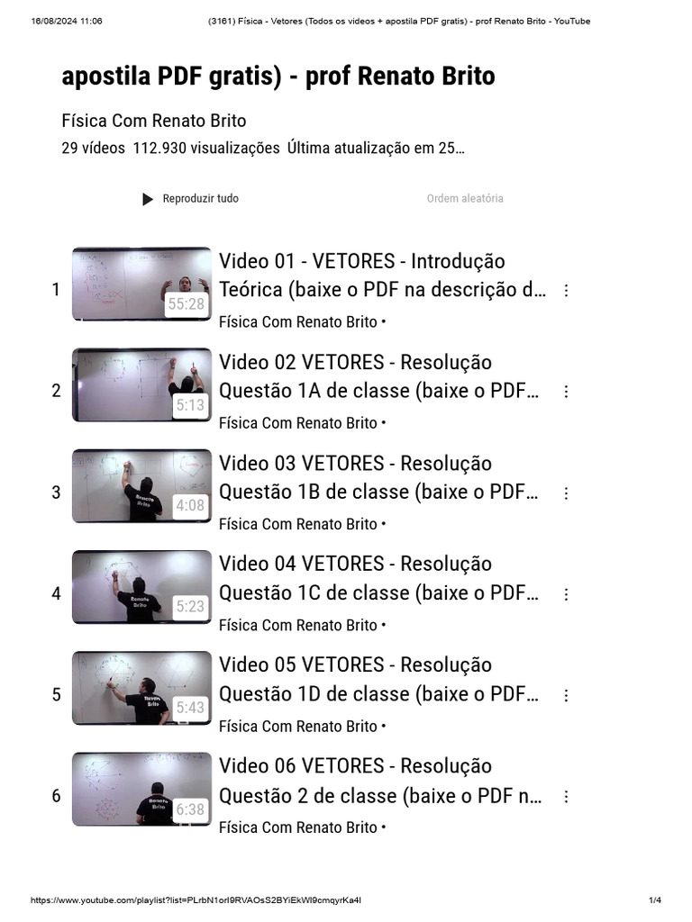 (3161) Física - Vetores (Todos Os Videos + Apostila PDF Gratis) - Prof Renato Brito - YouTube | PDF