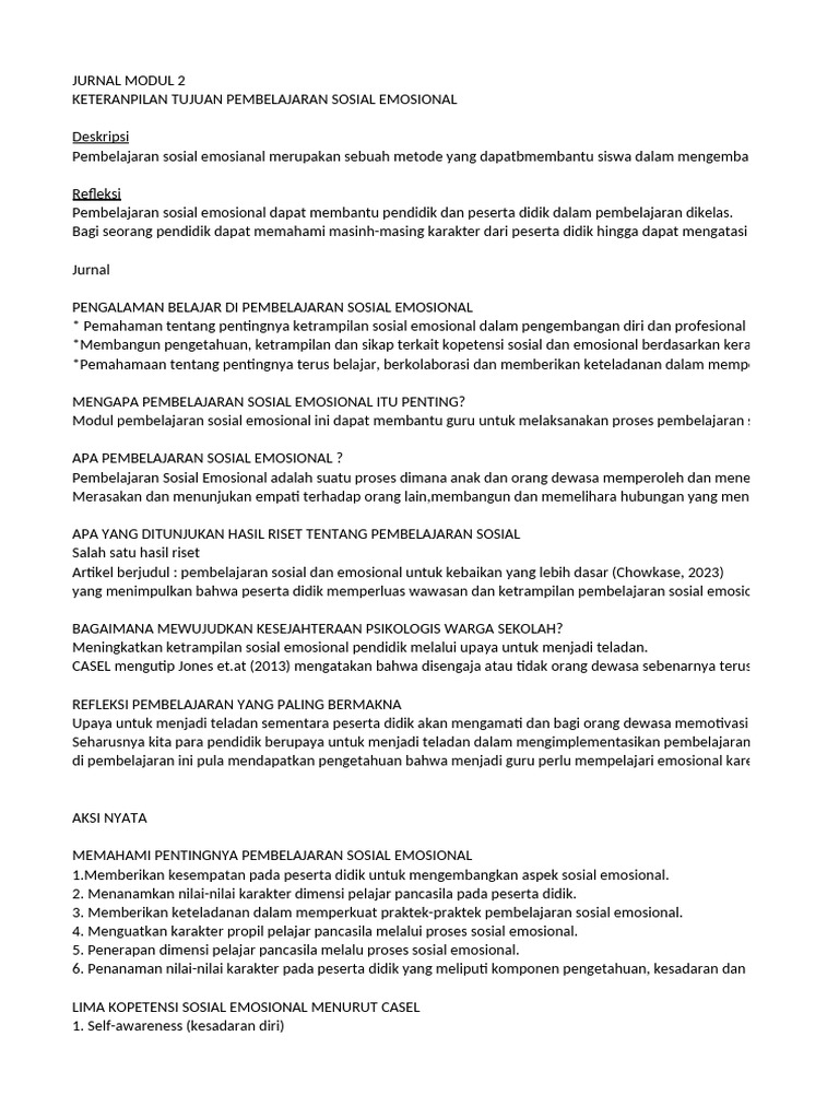 Jurnal Modul 2: Pembelajaran Sosial Emosional | PDF