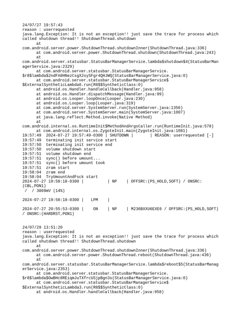 Android Shutdown and Reboot Logs | PDF | Computer Programming | Computers