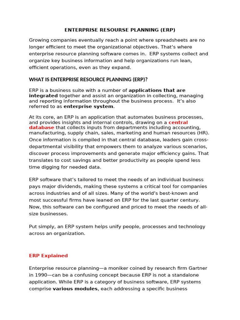 Lesson5 - Enterprise Resource Planning | PDF