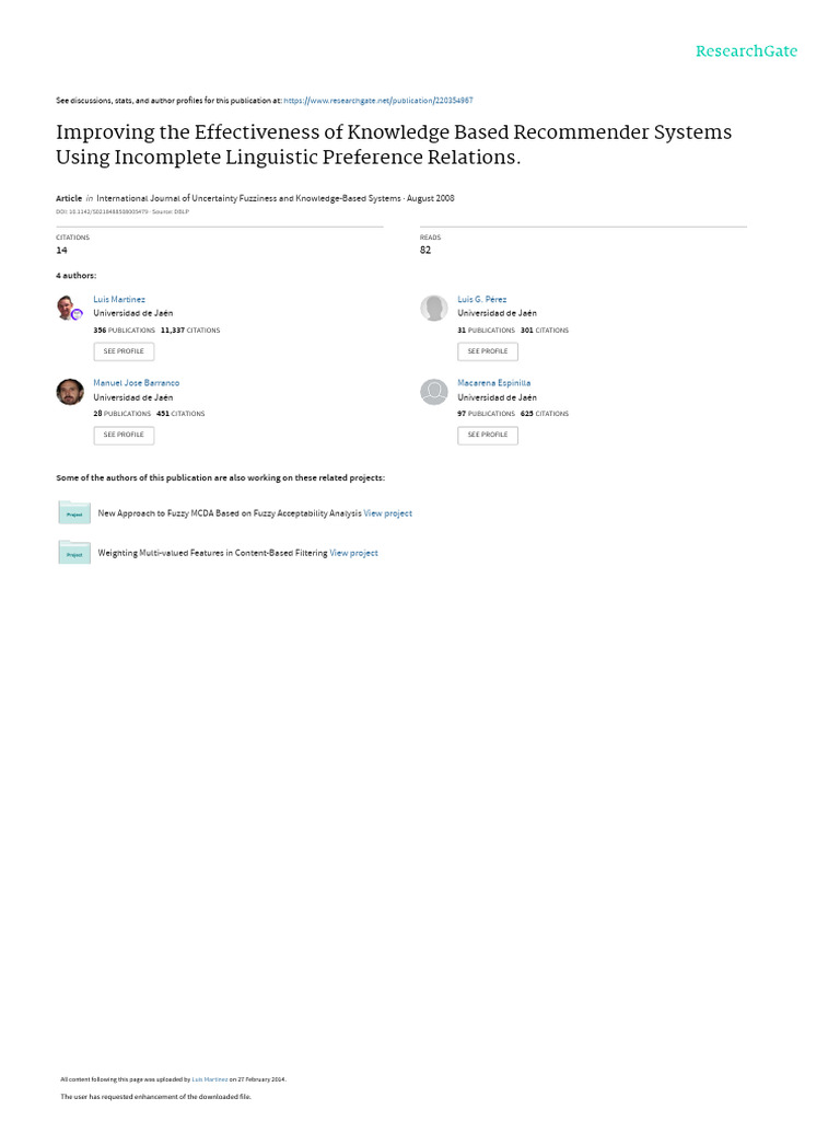 Improving The Effectiveness of Knowledge Based Recommender Systems | PDF | Information Science ...