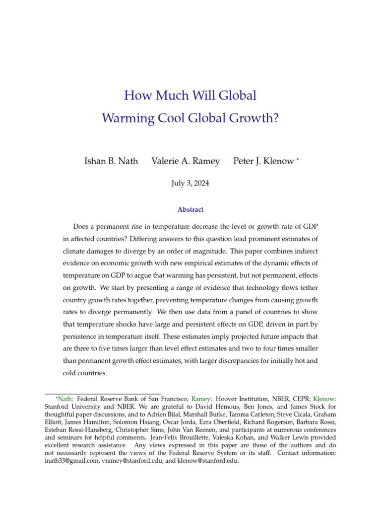 How Much Will Global Warming Cool Global Growth?: Ishan B. Nath Valerie ...