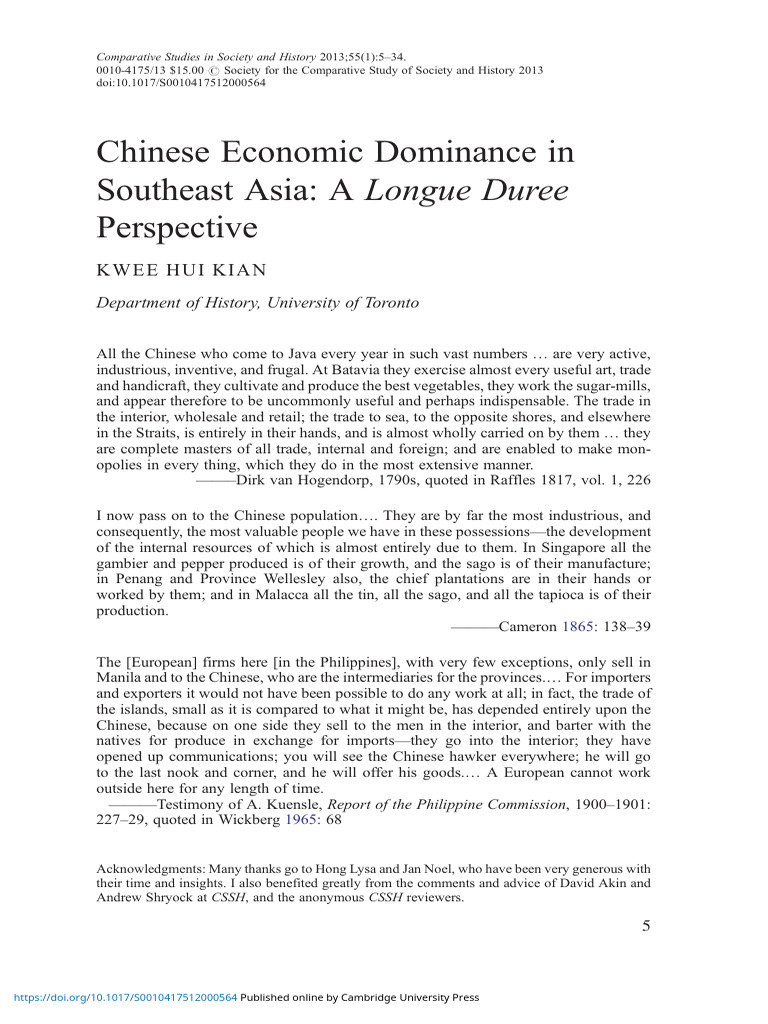 Div Class Title Chinese Economic Dominance in Southeast Asia A Span Class Italic Longue Duree ...