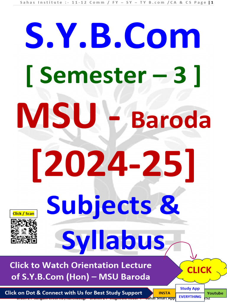 SYBcom (Hon) Subjects Syllabus - Full Study (MSU 2024-25) | PDF