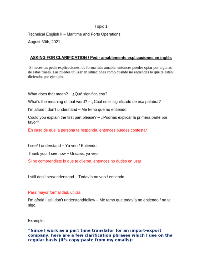 Topic 1 Asking For Clarification Ports | PDF