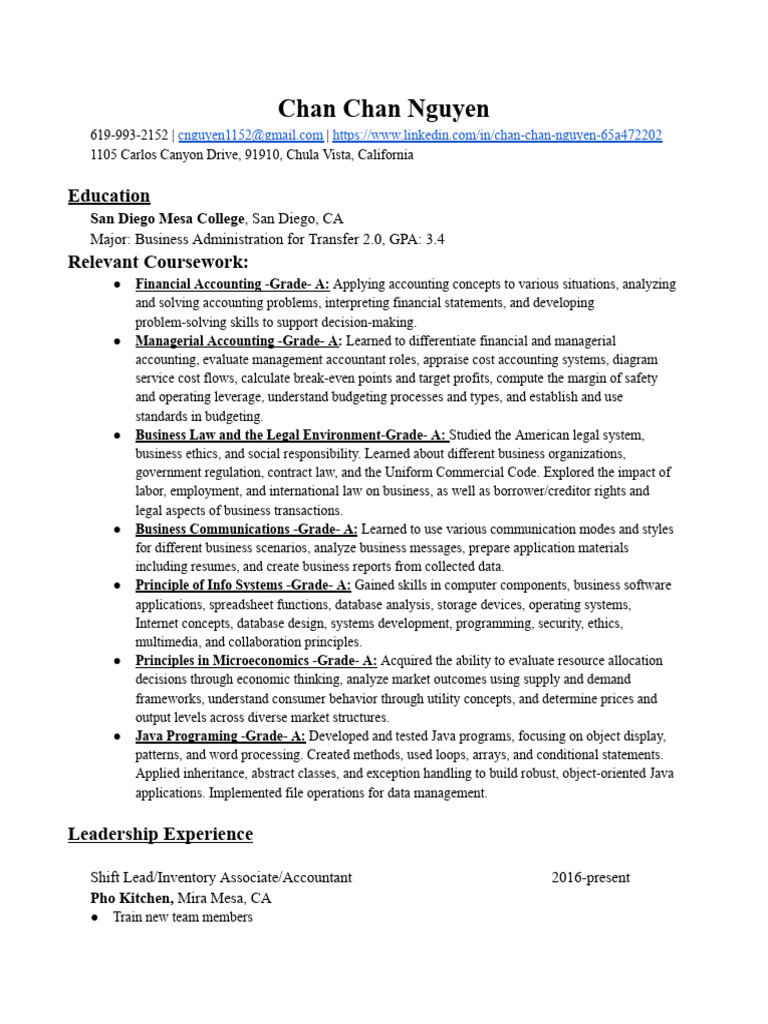 Chan Chan Nguyen Pro Resume-8 - 14 - 2024 | PDF