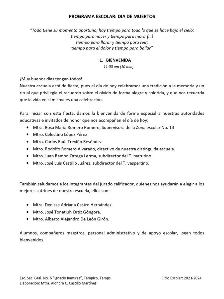 Programa Escolar Del Dia de Muertos | PDF