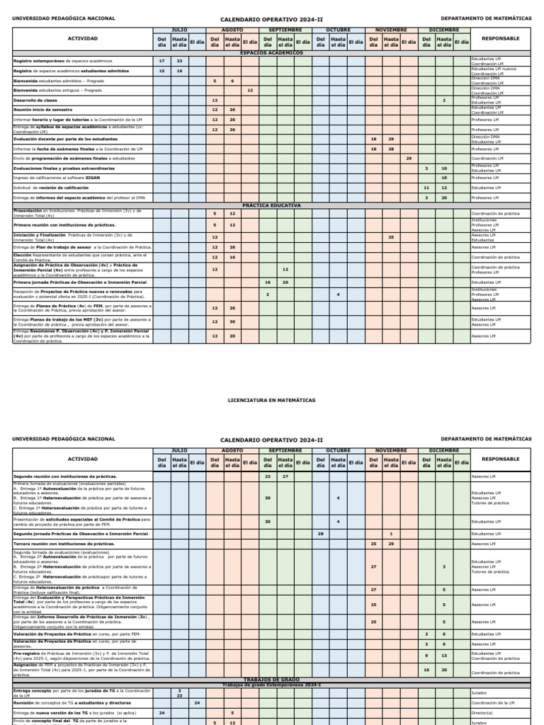 Calendario Operativo LM 2024-II Aprob. Consejo DMA 30-07-24 | PDF