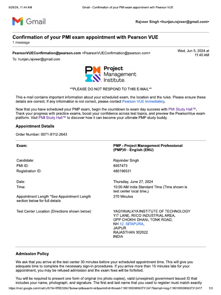 PMP Call Letter | PDF