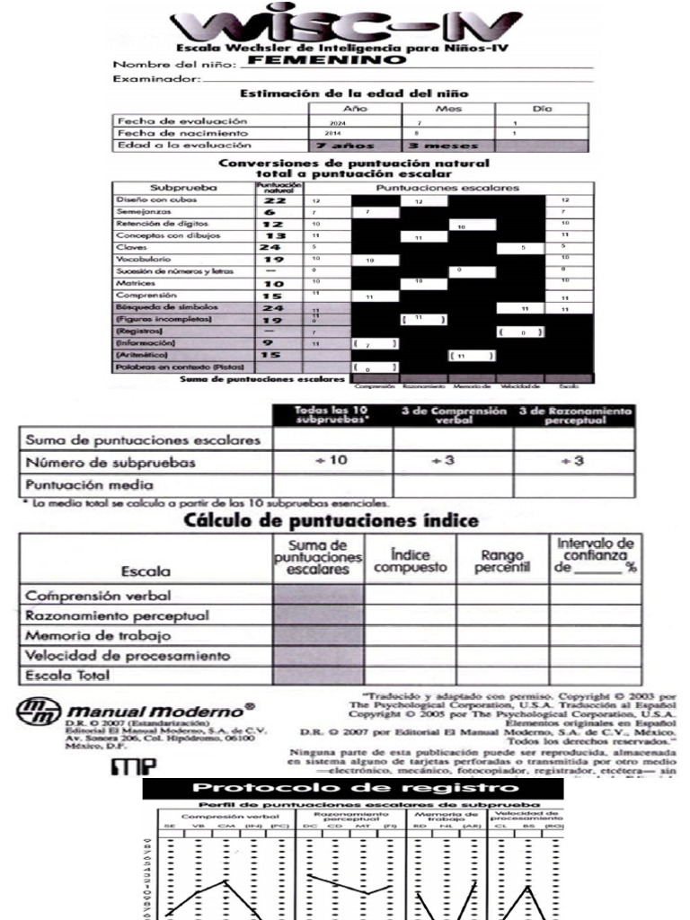 AA3. Escala de Inteligencia Del WISC IV Agustin Juarez | PDF