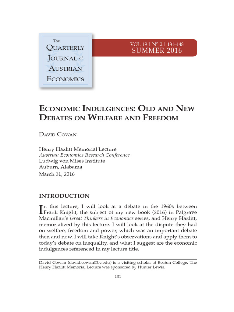Economic Indulgences Old and New Debates On Welfare and Freedom | PDF ...