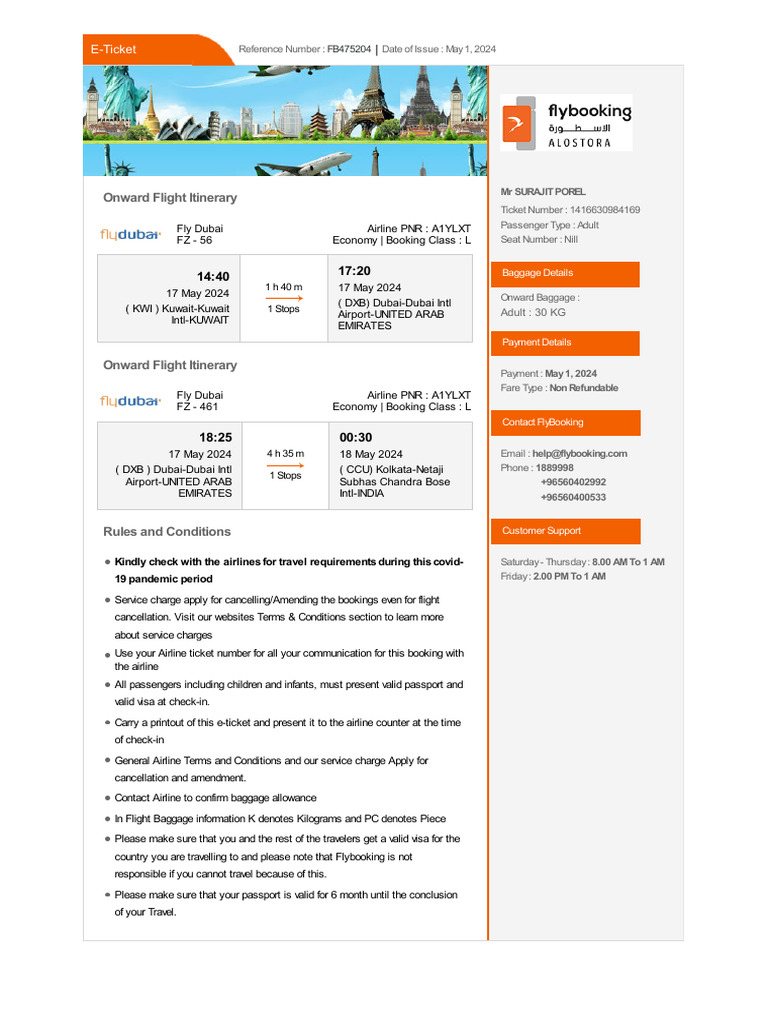Onward Flight Itinerary: E-Ticket | PDF