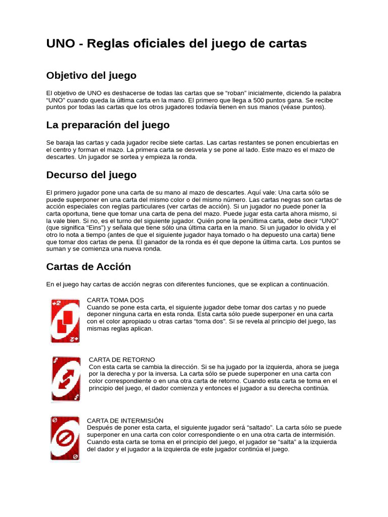 UNO Reglas Oficiales Del Juego de Cartas | PDF | Jugando a las cartas | Juego de azar