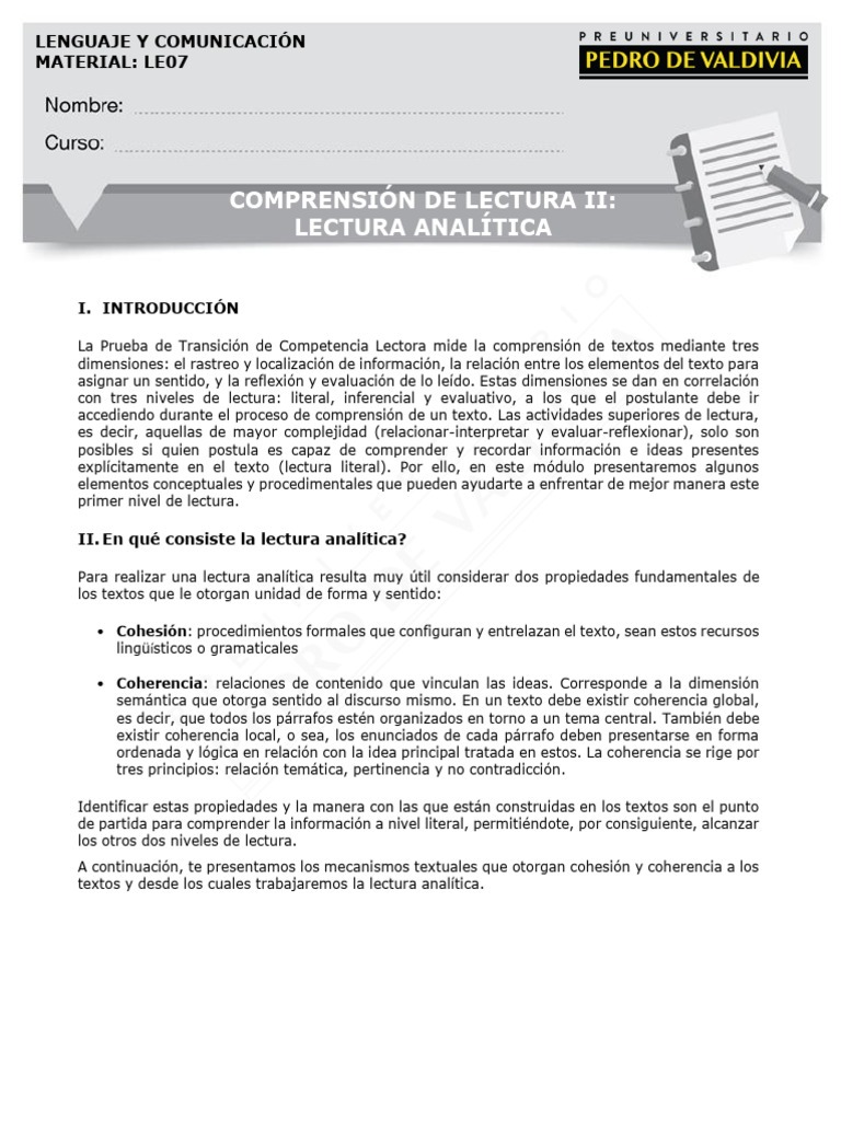 Le07 Comprensión de Lectura Ii | PDF