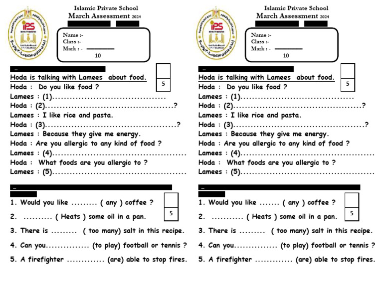 March Assessment 2nd Prep | PDF | Cuisine | Food And Drink Preparation