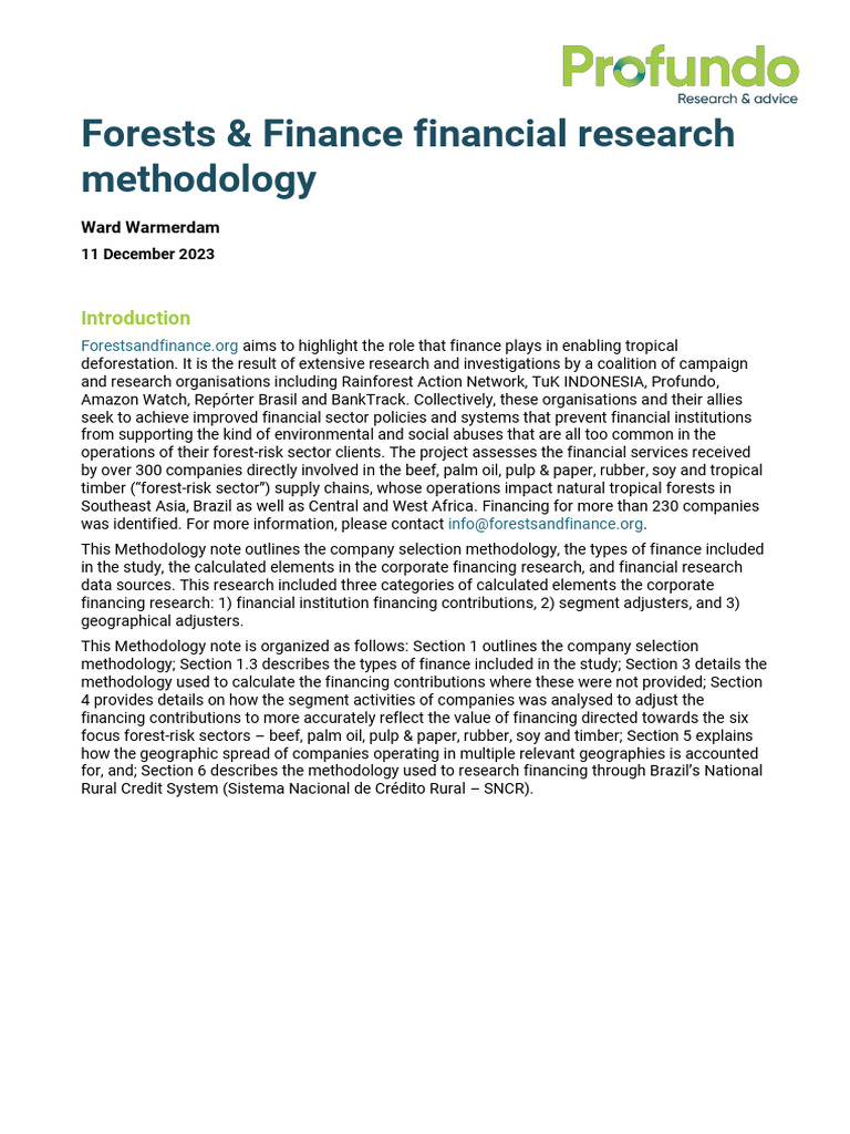 Forests & Finance financial research methodology 231211 | PDF