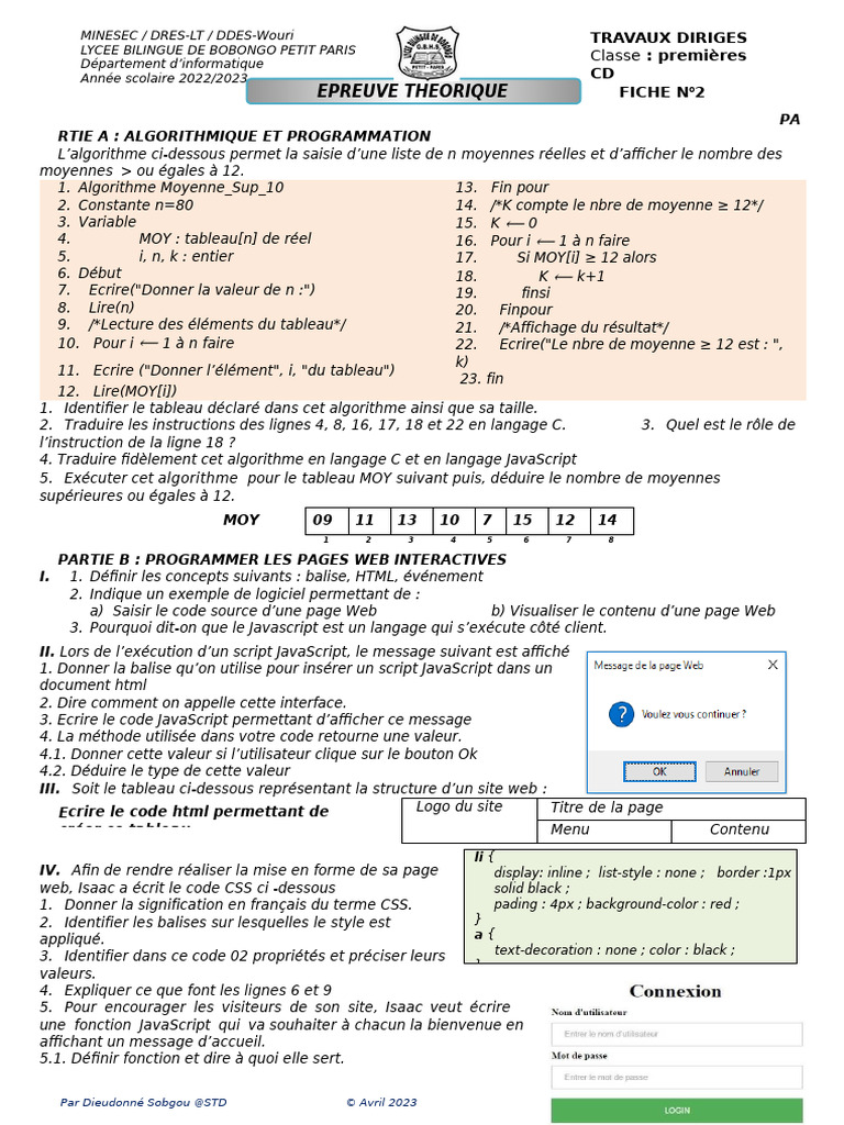 TD Info PCD Fiche 2 | PDF