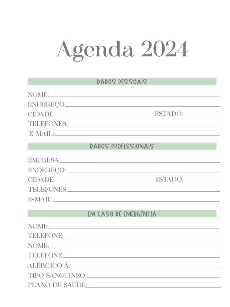 Agenda 2024 - 2 DPP - Com Horas - Miolo Verde | PDF