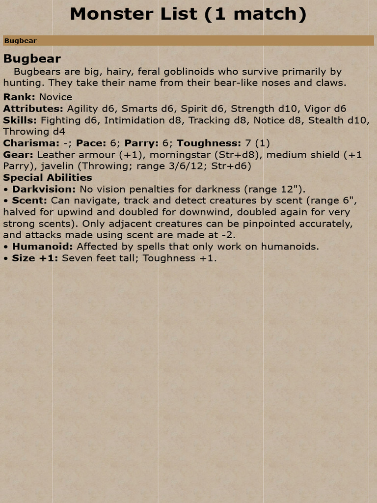 Savage Worlds Monster Finder | PDF