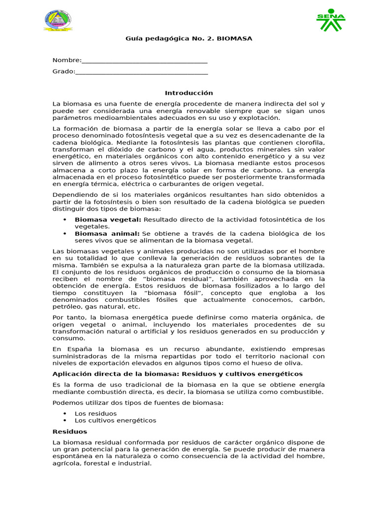 Guía Pedagógica BIOMASA | PDF