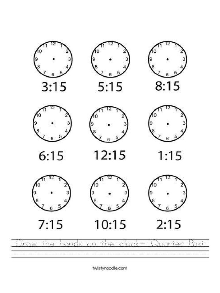Draw The Hands On The Clock - Quarter Past Worksheet | PDF