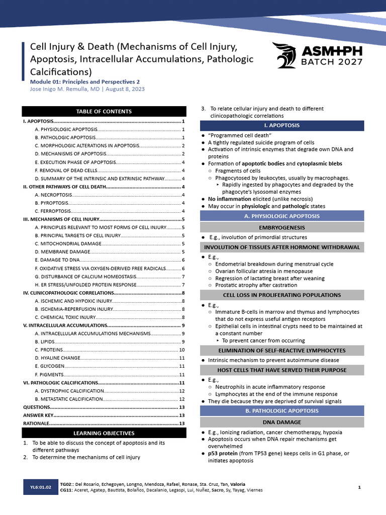 [01.02] Cell Injury _ Death (Mechanisms of Cell Injury, Apoptosis ...
