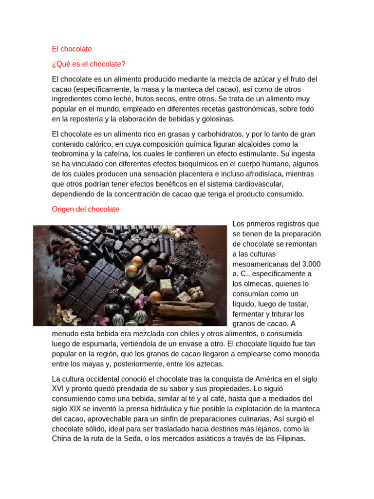 El chocolate | PDF