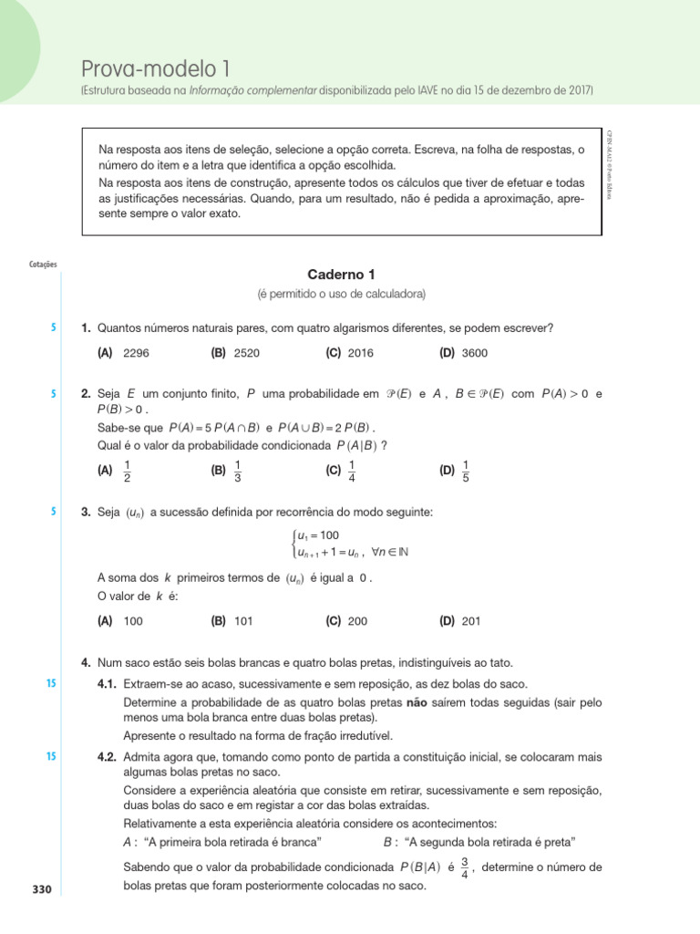 Propostas de Provas Modelo 1 e 2 (Não Fazer 8 Da PM1 e 4 e 15 Da PM2) | PDF
