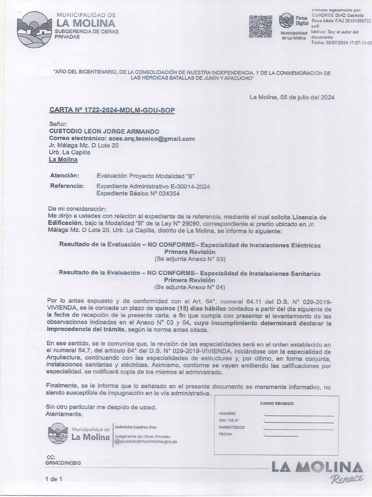 Carta N° 1722-2024-MDLM-GDU-SOP (1) | PDF