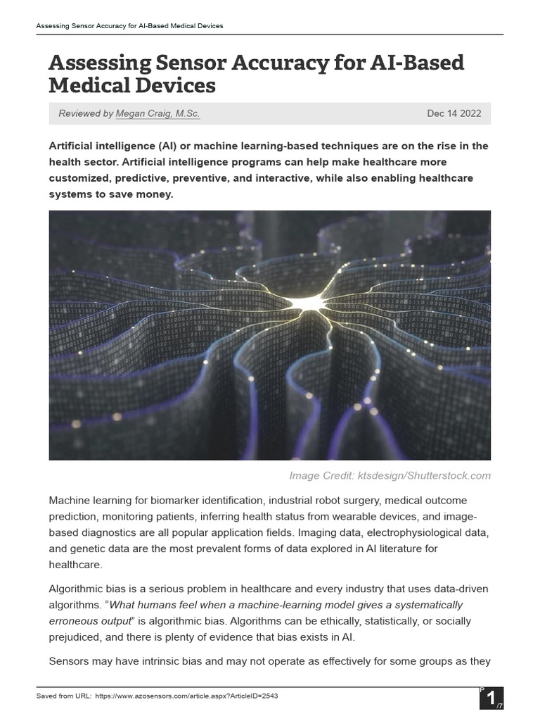 Assessing Sensor Accuracy For AI Based Medical Devices | PDF