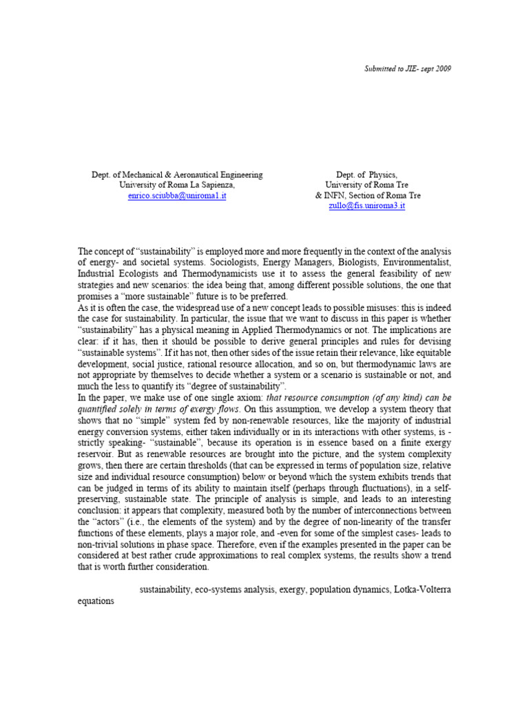 Exergy Based Population Dynamics A Therm | PDF