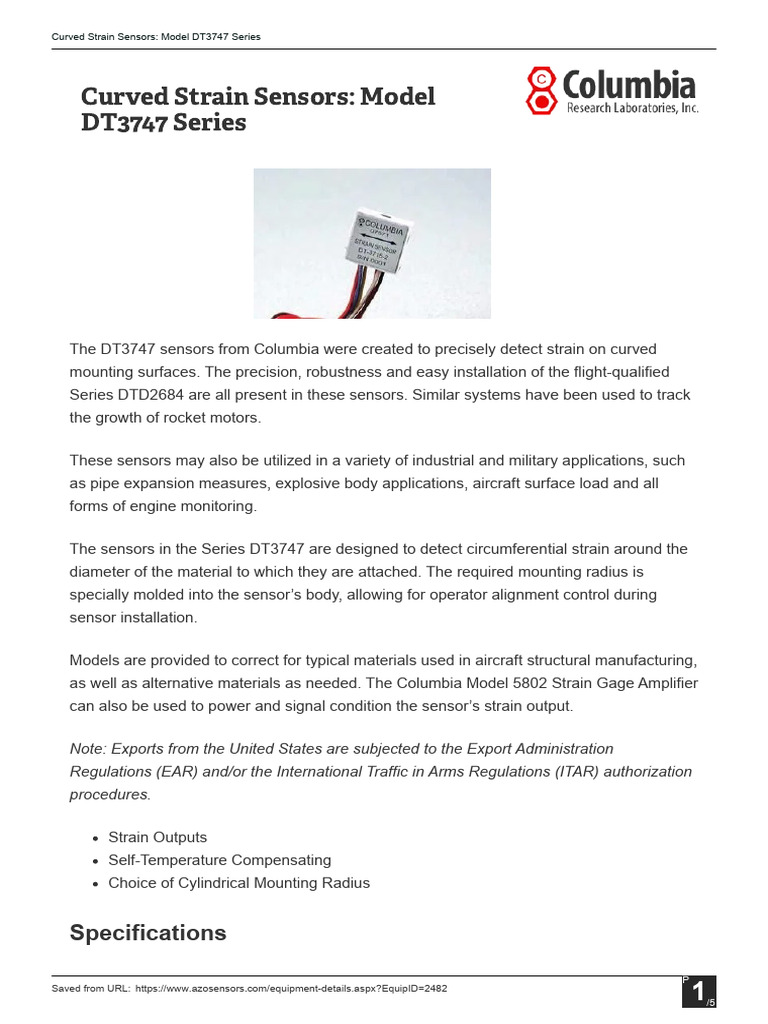 Curved Strain Sensors Model DT3747 Series | PDF