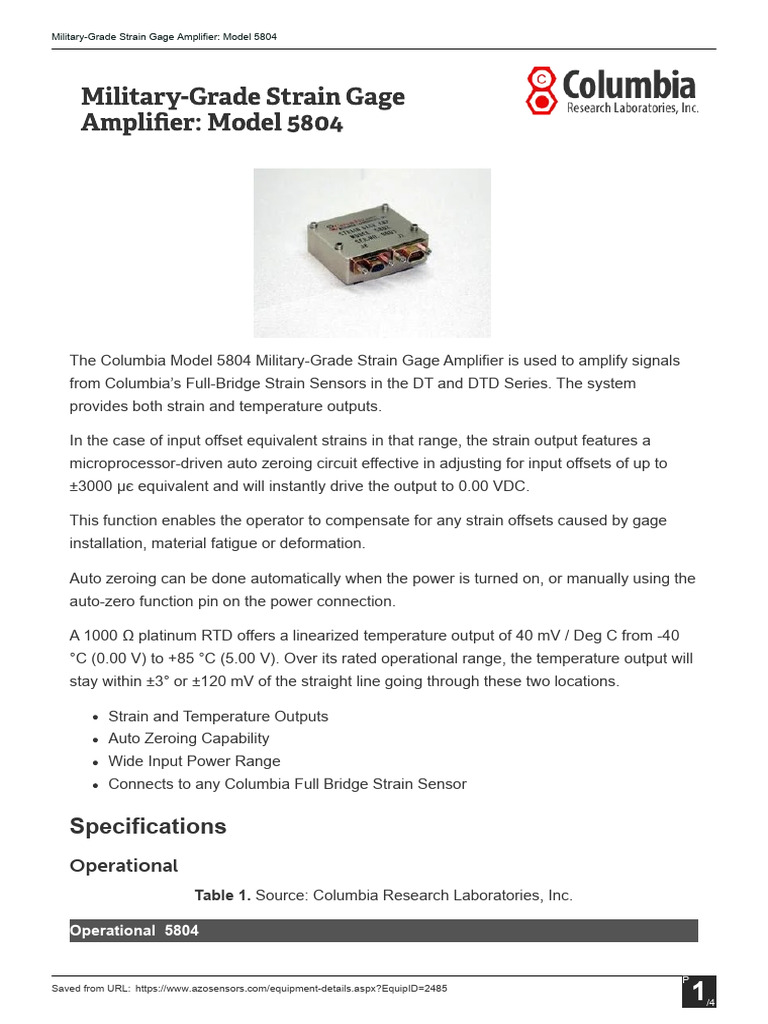 Military Grade Strain Gage Amplifier Model 5804 | PDF