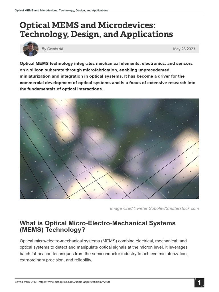 Optical MEMS and Microdevices Technology Design and Applications | PDF