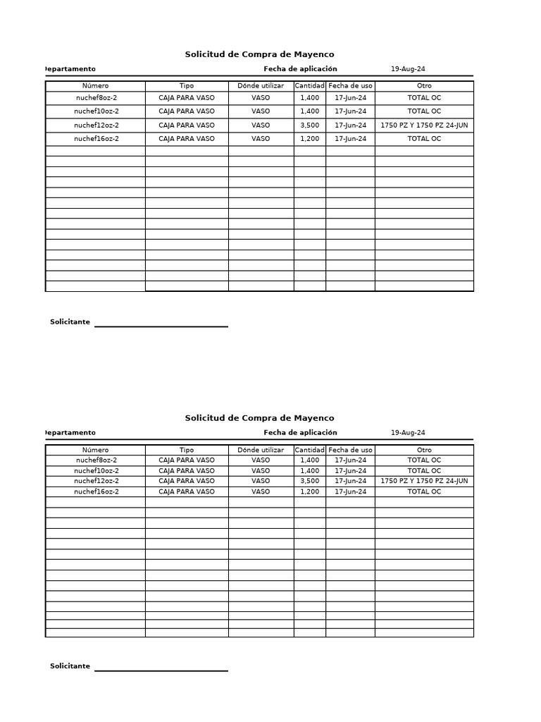 采购申请单 - 董 Solicitud de Compras | PDF