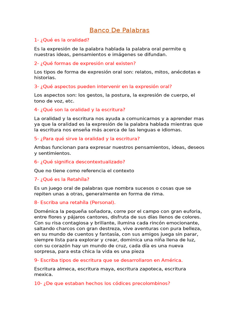 Banco de Palabras | PDF