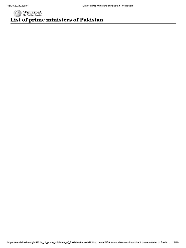 List of Prime Ministers of Pakistan - Wikipedia | PDF