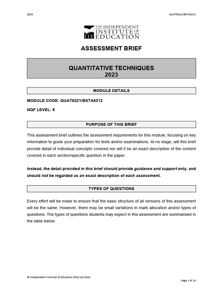 QUAT6221 Assessment Brief - Test 2 | PDF