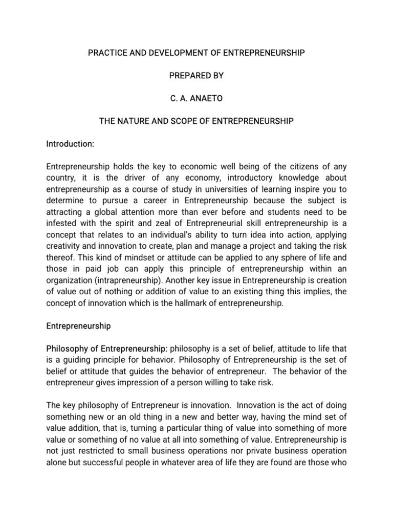 GST201 Introduction To Entrepreneurship 200LEVEL Note | PDF