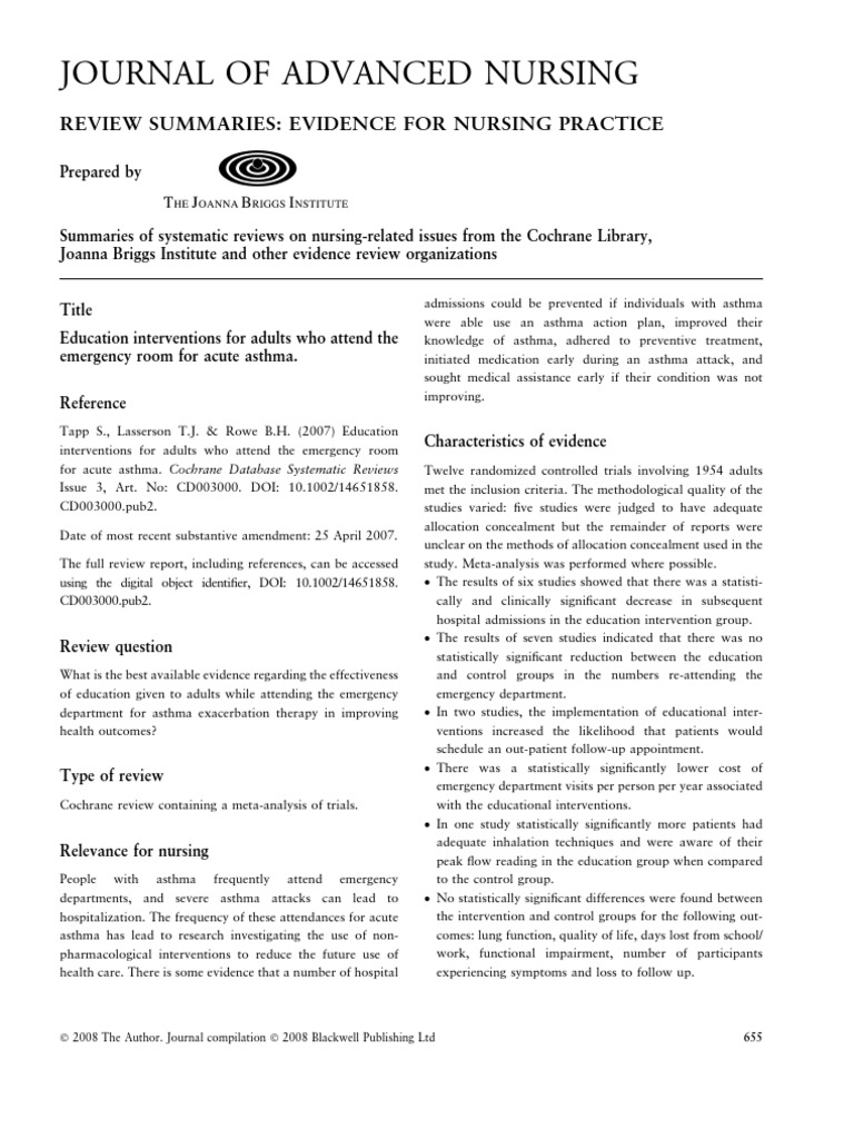 Journal of Advanced Nursing: Review Summaries: Evidence For Nursing ...