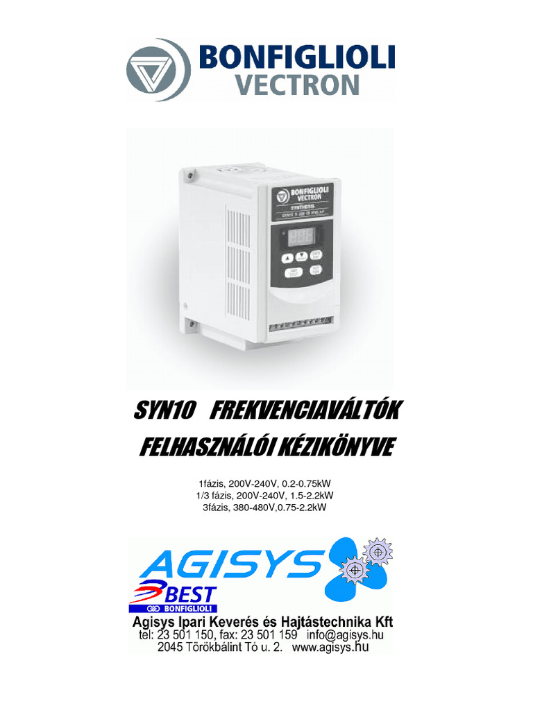 Bonfiglioli Vectron Syn10 O&M MANUAL IN HUNGARIAN & ENGLISH | PDF