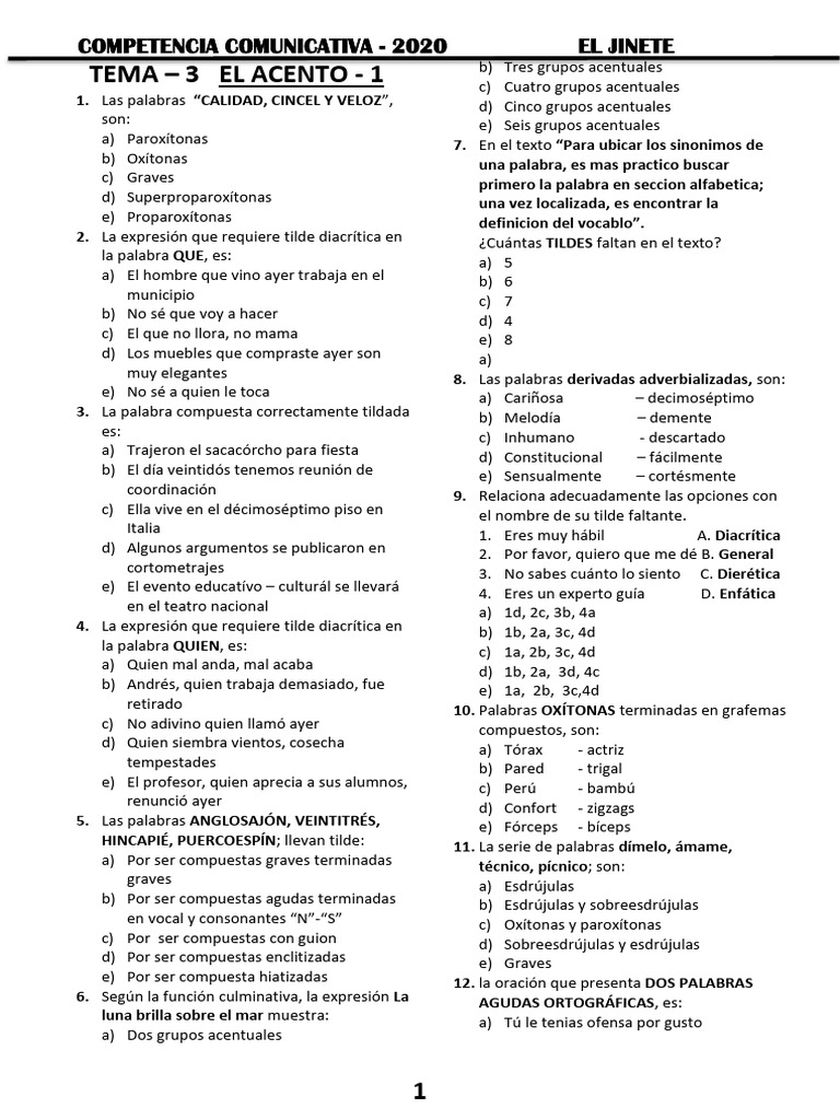 Ejercicios de Acentuación y Tildes | PDF | Mecánica del lenguaje | Sintaxis