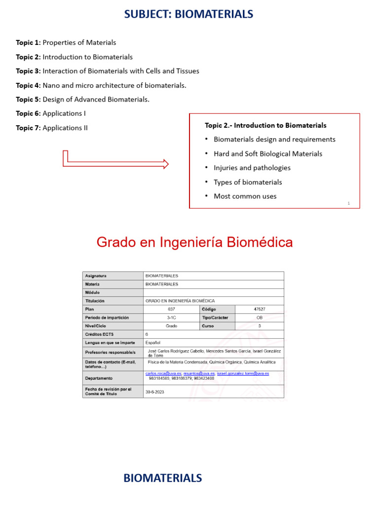 Tema 2 - Introduction To Biomaterials-2023-2024-N | PDF