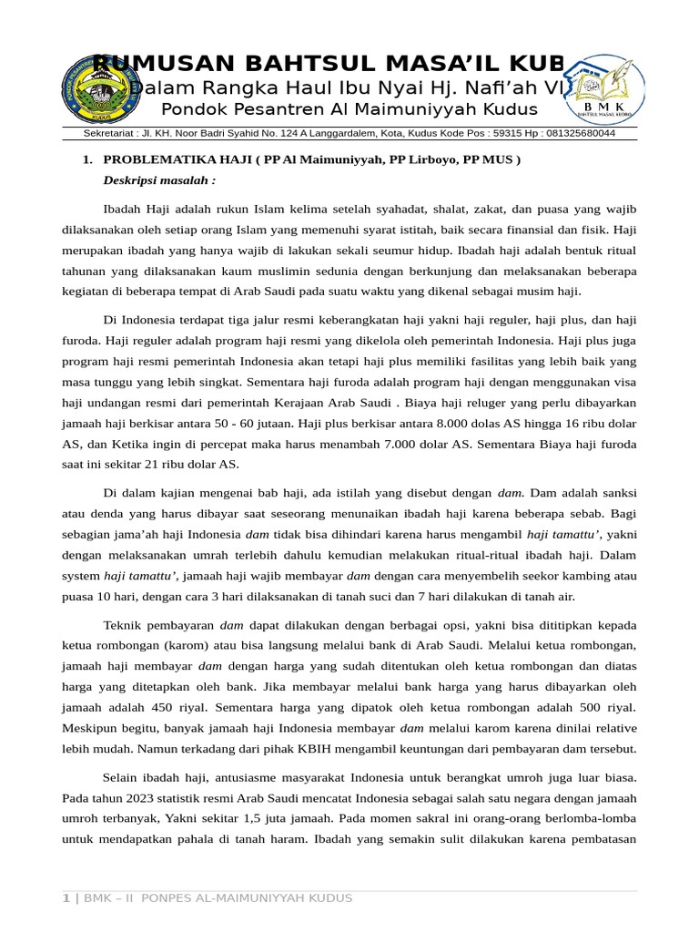 Rumusan BM Pp. Al-Maymuniyyah Kudus 222 | PDF