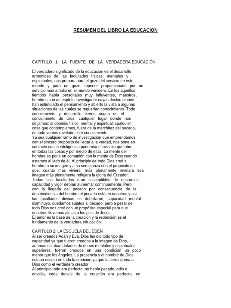 Resumen Del Libro La Educacion | PDF