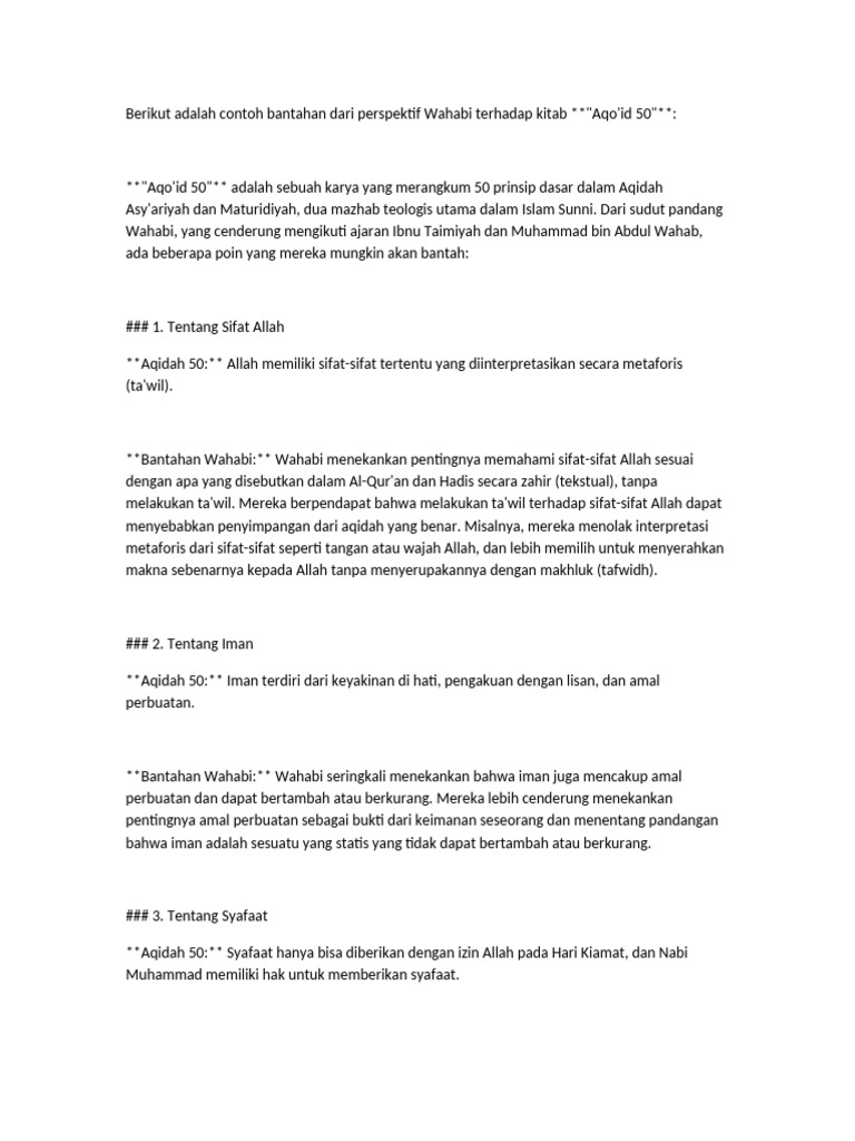 Berikut Adalah Contoh Bantahan Dari Perspektif Wahabi Terhadap Kitab | PDF