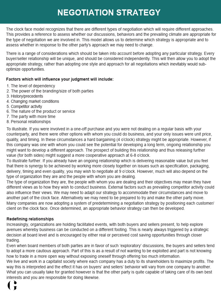 Clock Face Model for Negotiation Strategies | PDF | Negotiation ...