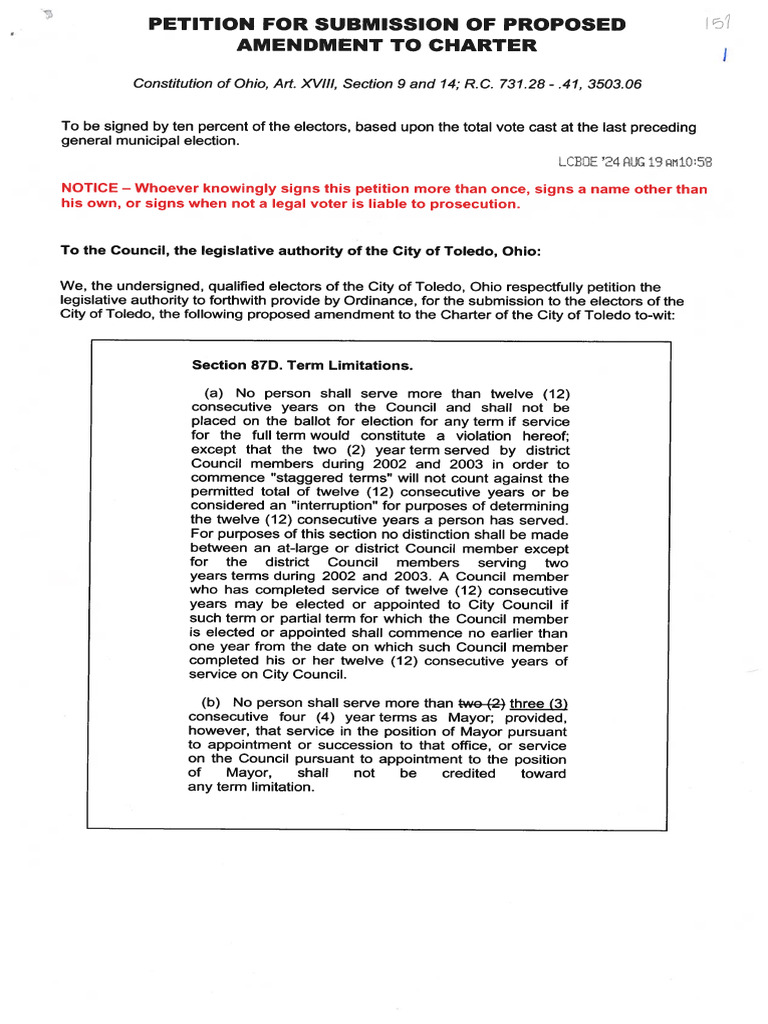 Toledo Charter Amendment Petition | PDF | Constitutional Amendment | Law